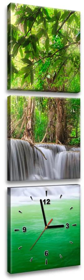 Gario Obraz s hodinami Thajsko a vodopád v Kanjanaburi - 3 dílný Rozměry: 80 x 40 cm