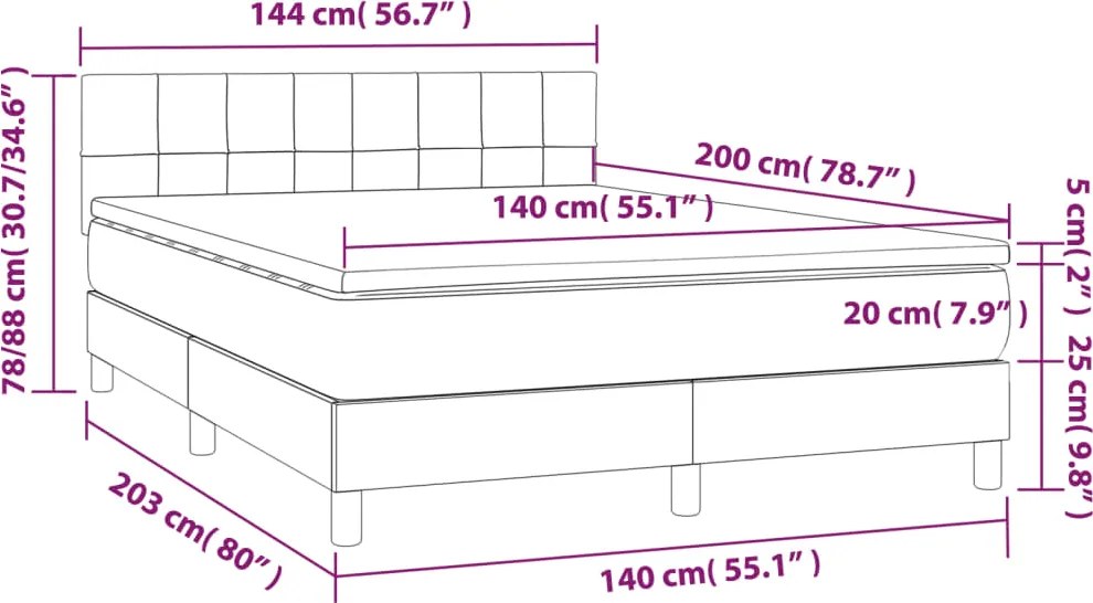 Box spring postel s matrací světle šedá 140x200 cm samet 3141305