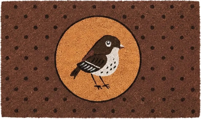 Hnědá kokosová rohožka s ptáčkem Bird - 75*45*1 cm