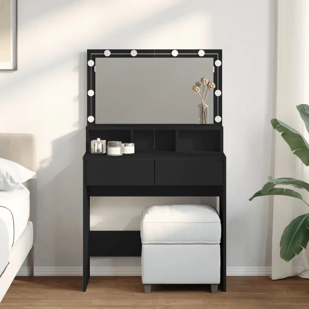 Toaletní Stolek S Led Černý 80 X 41 X 134,5 Cm