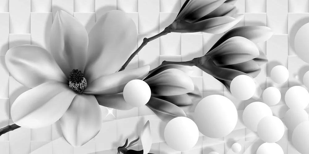 Obraz černobílá magnolie s abstraktními prvky Varianta: 100x50