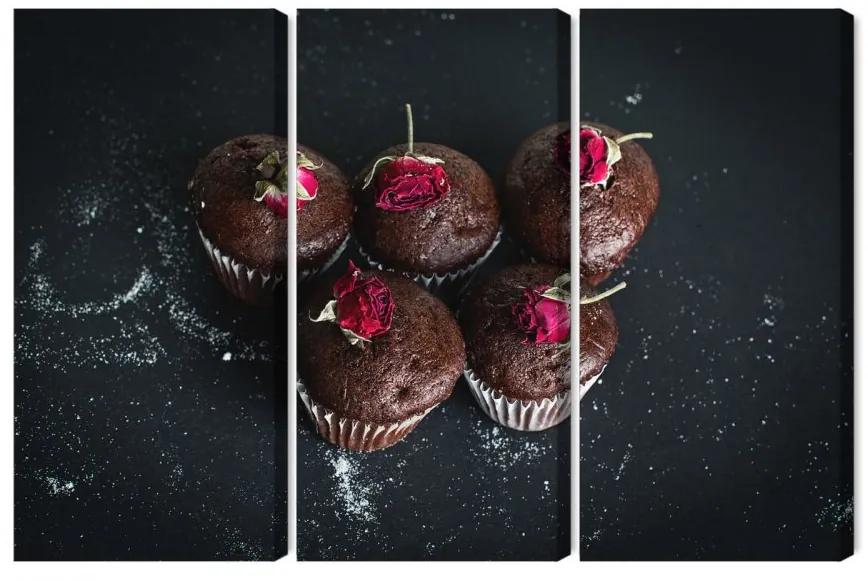 Vícedílný obraz Čokoládové Muffiny S Růží Nedostatek Nedostatek Přírodní plátno 150x100