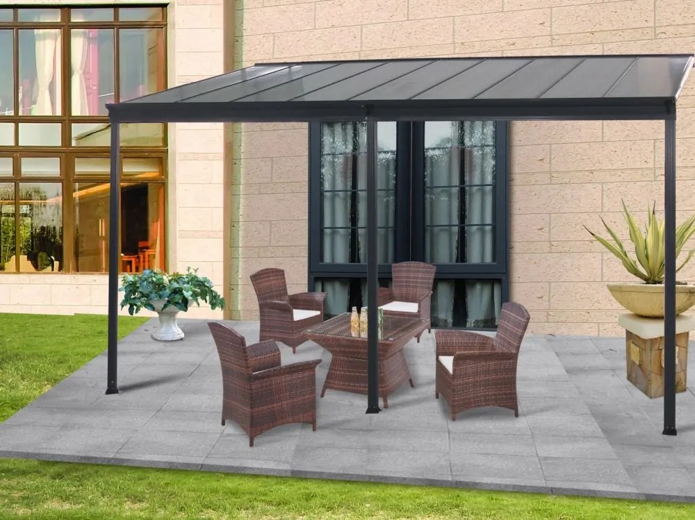 Hliníková pergola 4,35x3 m WALL 43 antracit Lanitplast Kouřově hnědá (bronz)