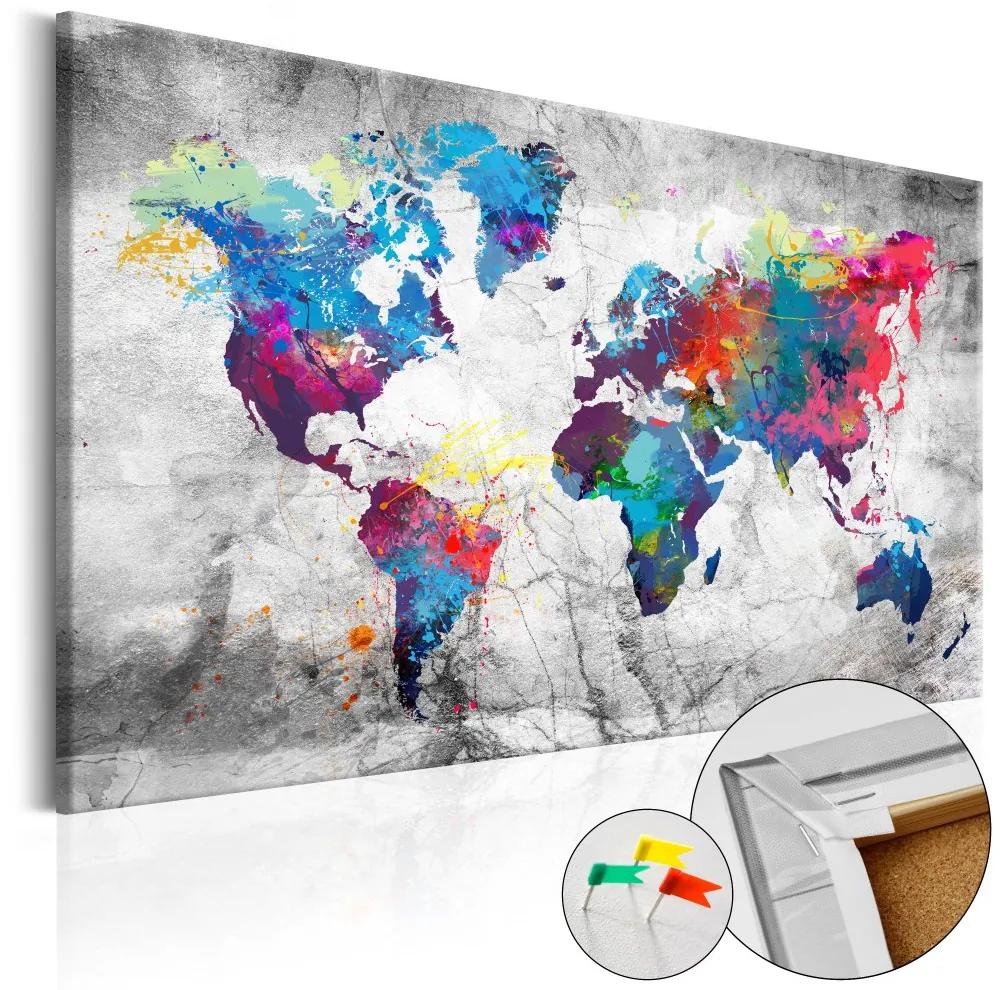 Bimago Obraz na korku - World Map: Grey Style 120x80 cm