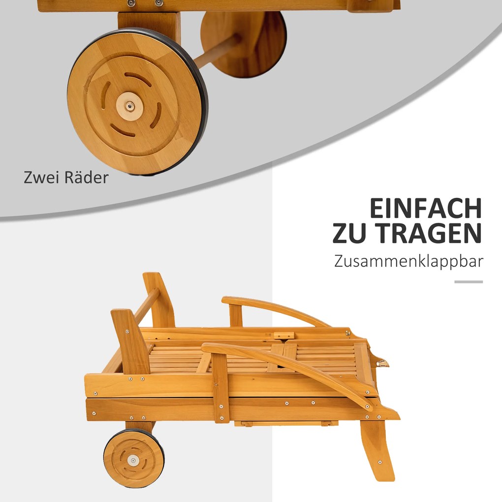 Dřevěné skládací zahradní lehátko s postranním stolkem, kolečka, 4směrně nastavitelné opěradlo teakové dřevo