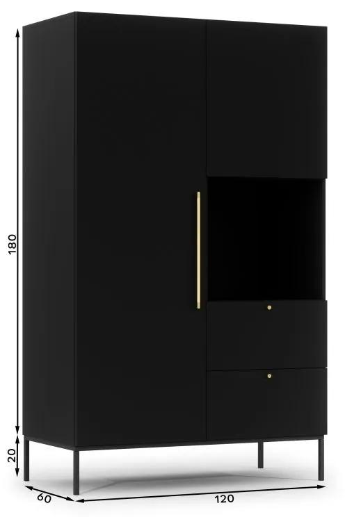 Šatní skříň Lanzzi - Černá MAT 120 cm