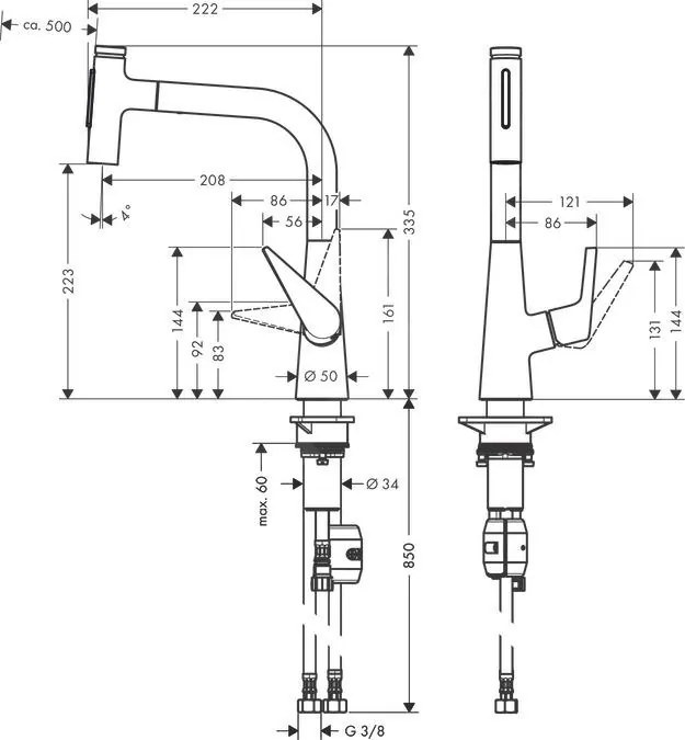 Hansgrohe Talis Select M51, dřezová baterie s výsuvnou sprškou, chromová, 72824000