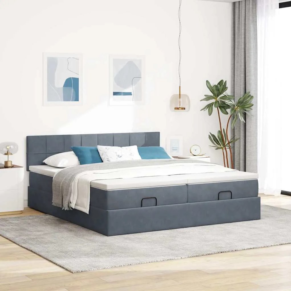 Osmanský rám postele s matrací tmavě šedý 200x200cm samet 3312930