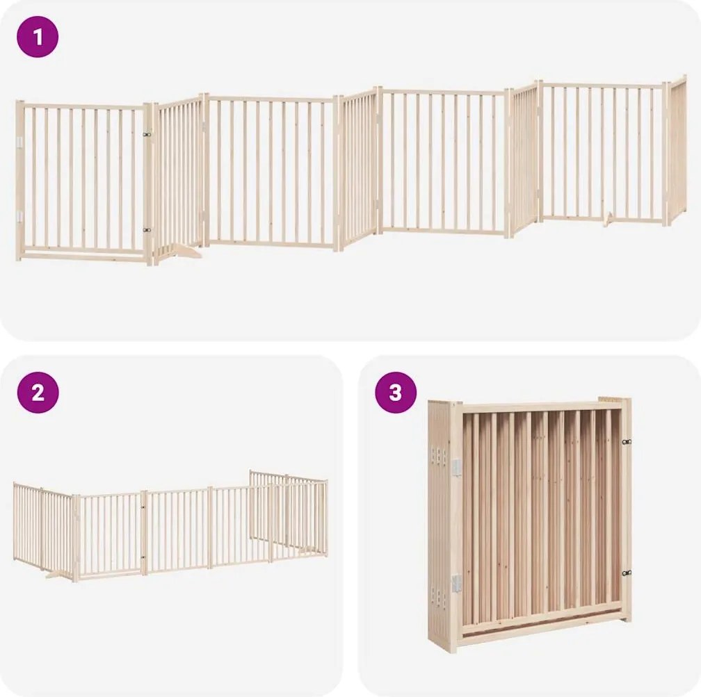 Zábrana pro psy s dvířky skládací 8 panelů 640 cm topol 3155726