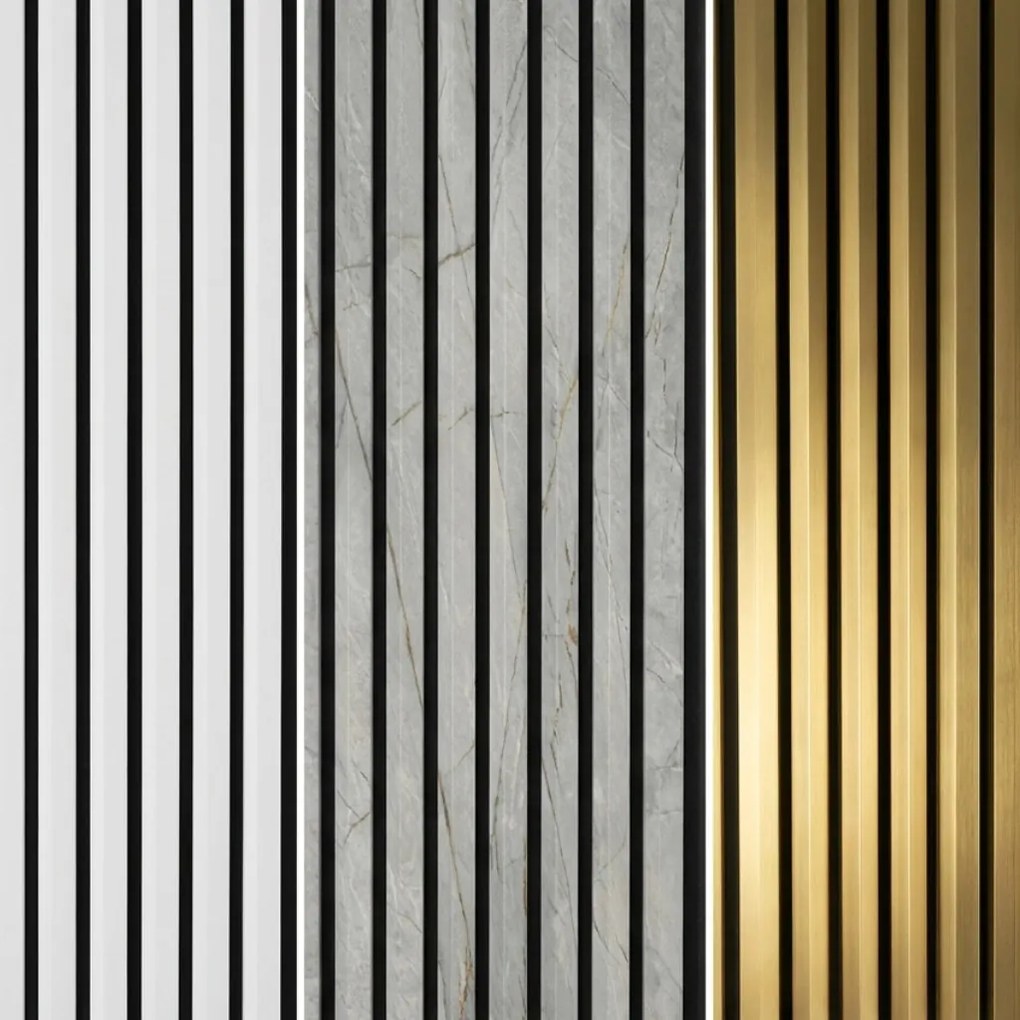 MP Dekorativní nástěnné lamely s filcem ▲ (trojúhelník), Zlatá / černý 260x40x0,7 cm - 7 lamel