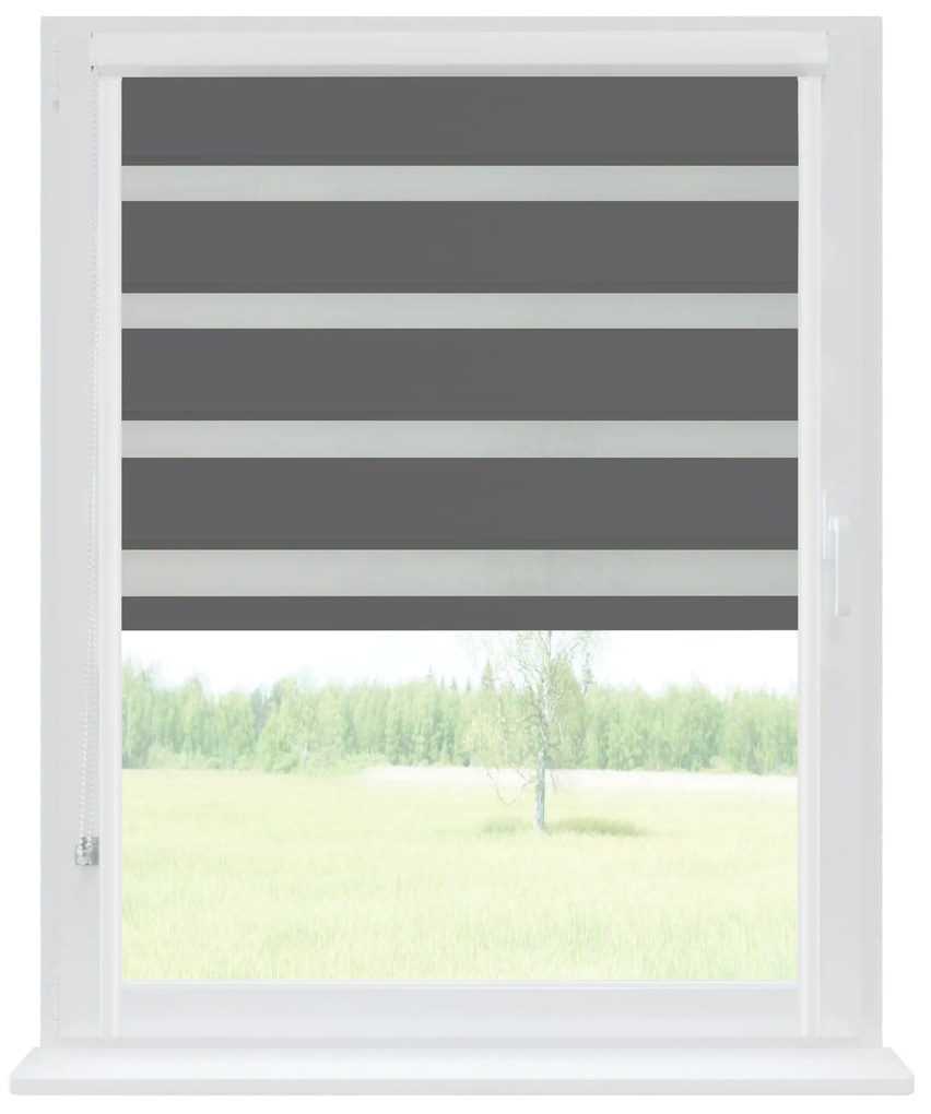 Dekodum Roleta den a noc v bílé kazetě zatemňovací, barva látky Grafitová Šířka (cm): 43, Výška (cm): Standardní (do 150 cm), Strana mechanismu: Práva