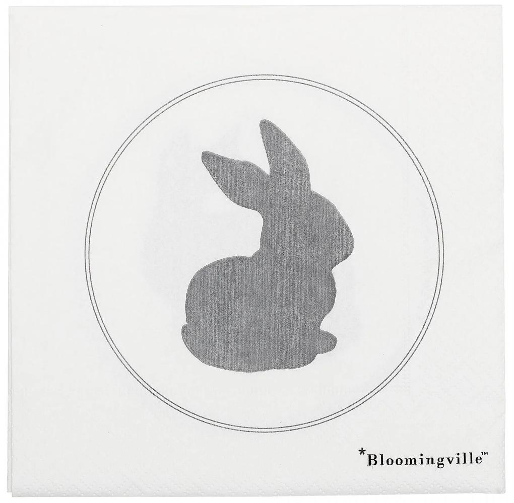 Bloomingville Velikonoční papírové ubrousky Rabbit, šedá barva, bílá barva, papír