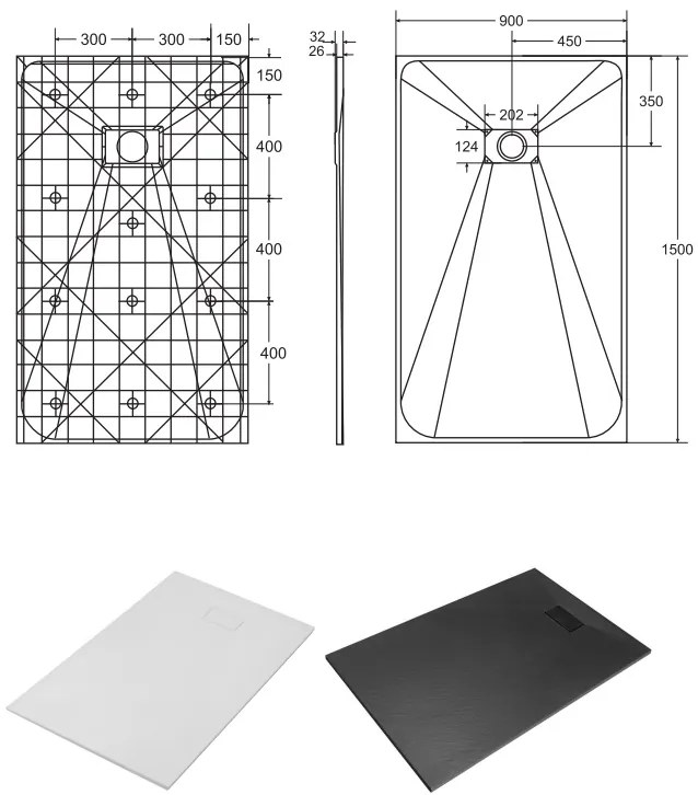 Besco Vexo obdélníková sprchová vanička, black Rozměr vaničky: 170x90cm