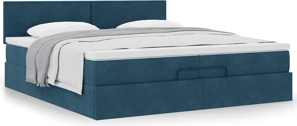 Osmanský rám postele s matrací tmavě modrá 200x200 cm samet 3311727