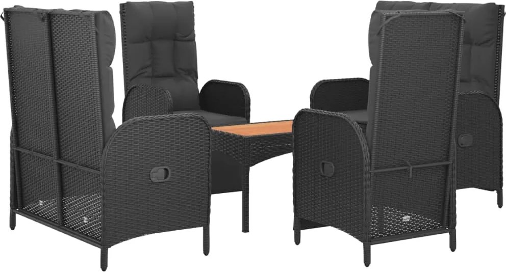 5dílný zahradní jídelní set s poduškami černý polyratan 3185090
