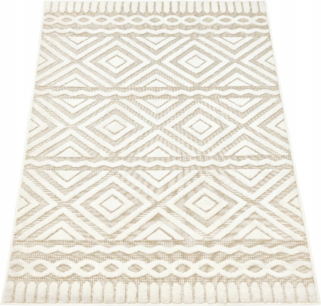 Koberec 180x250 Boho Berber Do Obývacího Pokoje Ložnice Béžový Krémový Módní Dvouúrovňový