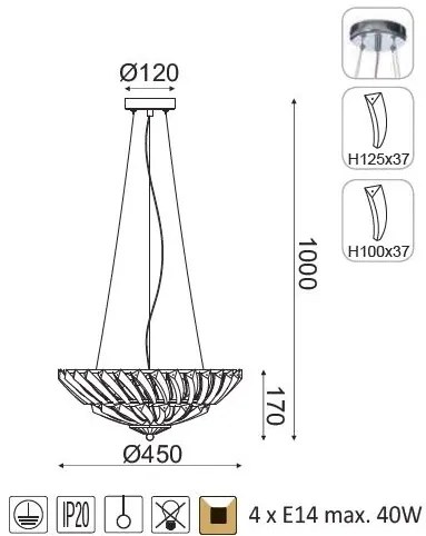 ACA DECOR Závěsné svítidlo LUCA max. 4x40W/E14/230V/IP20