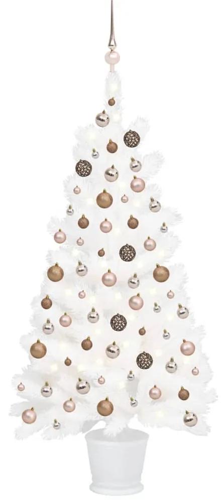 vidaXL Umělý vánoční stromek s LED a sadou koulí bílý 90 cm