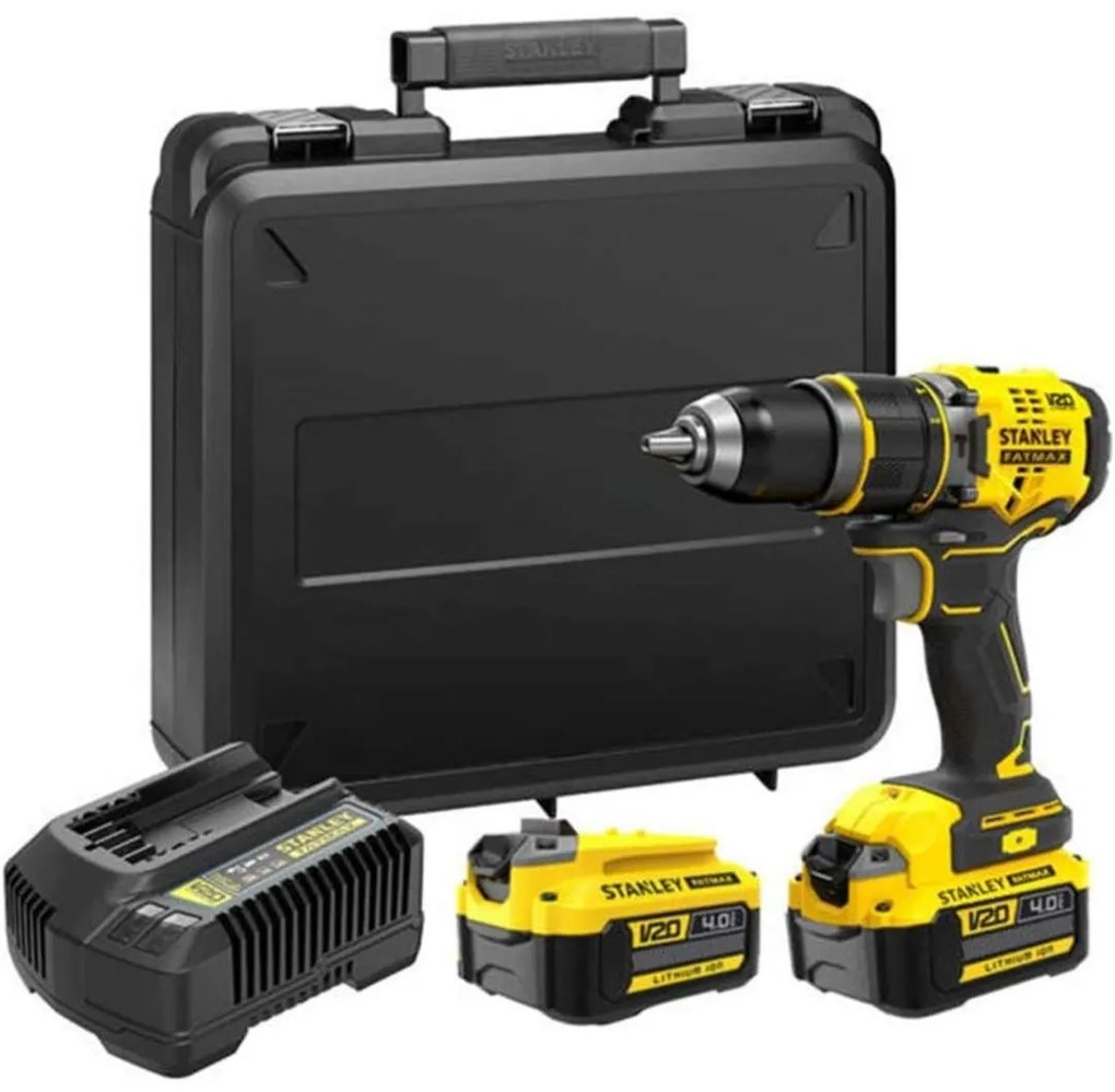 Stanley - 18V AKU vrtací šroubovák s příklepem, 2x aku 4,0 Ah Li-Ion, nabíječka SFMCD715M2K-QW