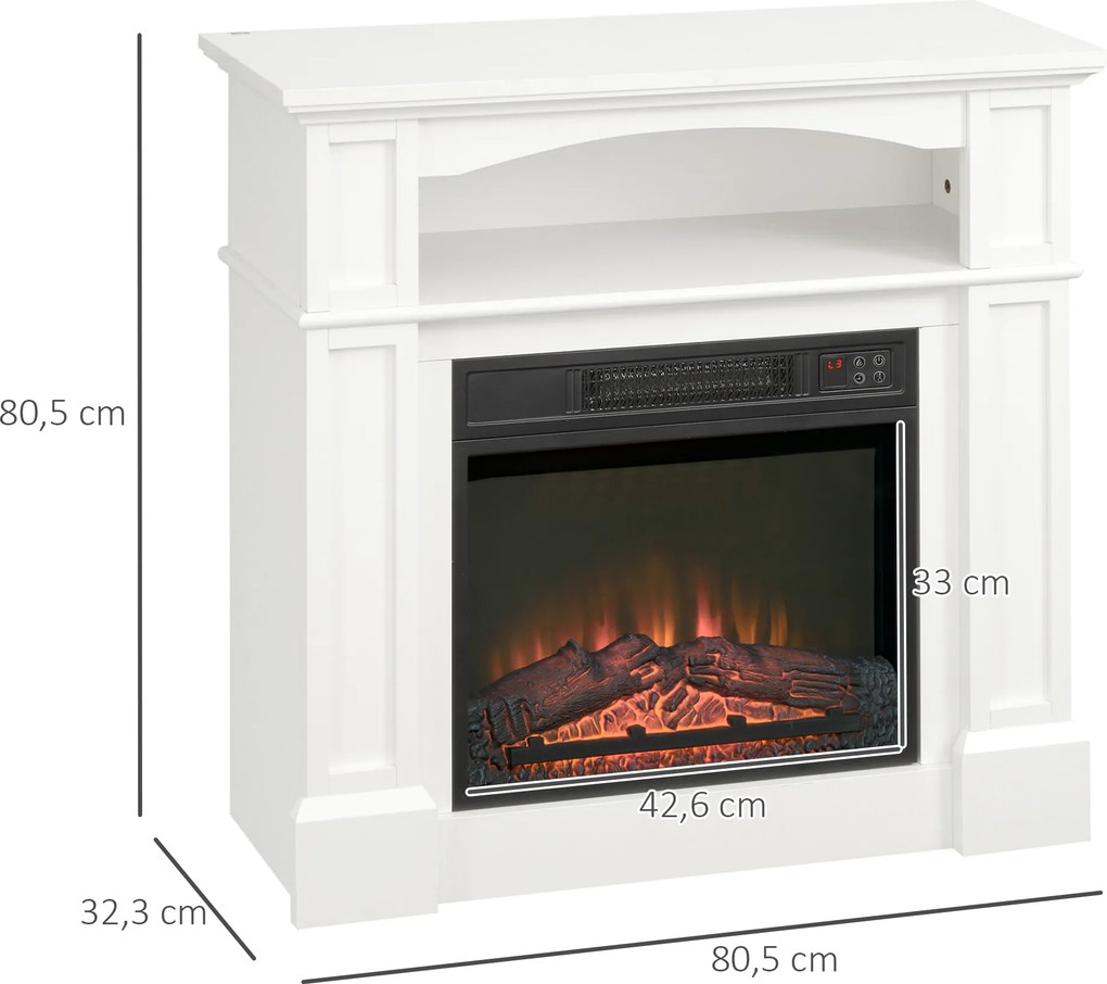HOMCOM Elektrokamin s 3D LED efektem plamene, topná kapacita 30 m², dálkové ovládání, bílá/černá