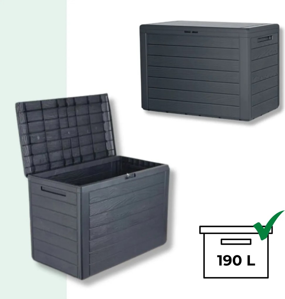 Zahradní úložný box WOODEBOX, 190L, 78x44x55cm, antracitová Prosperplast