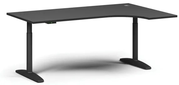 Výškově nastavitelný stůl OBOL, elektrický, 675-1325 mm, rohový pravý, deska 1800x1200 mm, černá zaoblená podnož, grafit