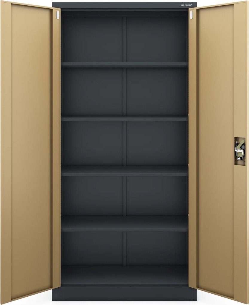Kancelářská skříň na dokumenty se 4 policemi, antracit/ořech, 900x1850x400 mm: JAN Eco Design