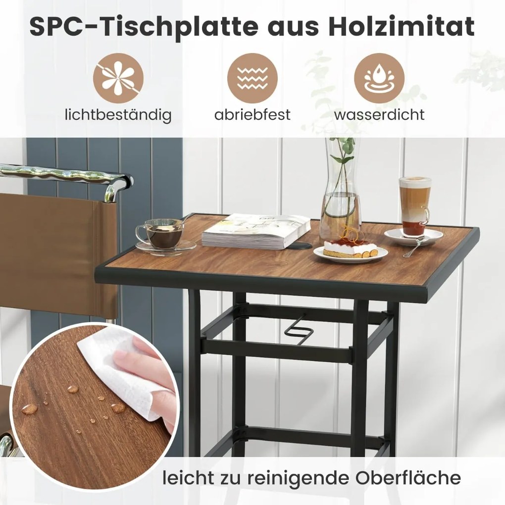 Costway Bistro stůl s otvorem na deštník a stolní deskou v dřevěném zahradním