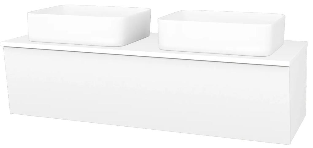 Dřevojas Koupelnová skříň INVENCE SZZ 125 (2 umyvadla Joy) Varianta: L01 Bílá vysoký lesk / A01 Dub (masiv)