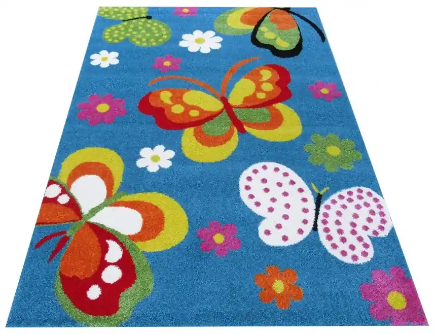 Krásný modrý koberec s motýlky Šířka: 200 cm | Délka: 290 cm | BIANO