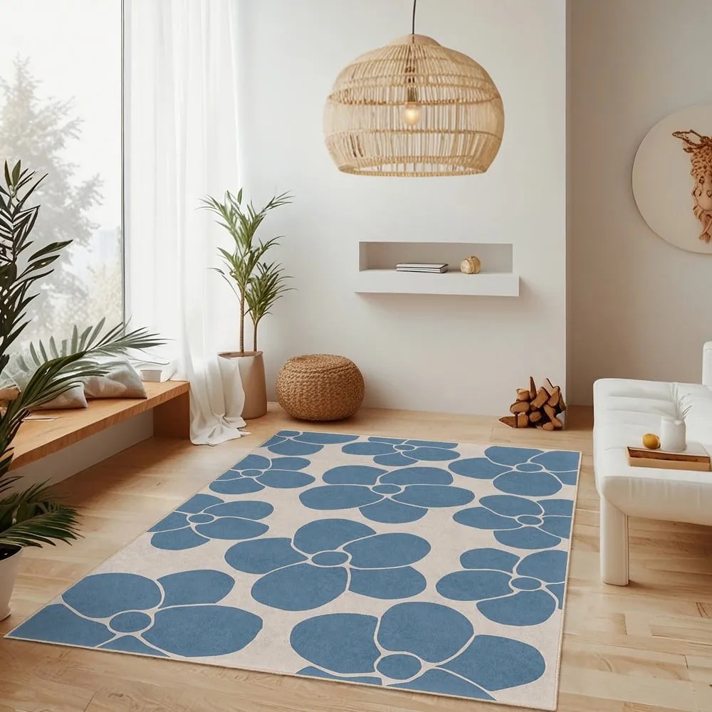 Modrý pratelný běhoun 80x200 cm Blue Meadow – Mila Home