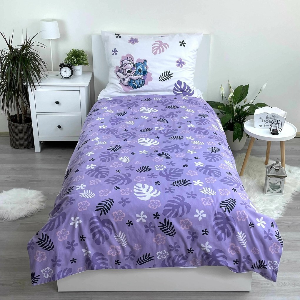 Jerry Fabrics Bavlněné povlečení 160x200 Lilo a Stitch bílý fialový povlak na polštář 70x80 23. srpna