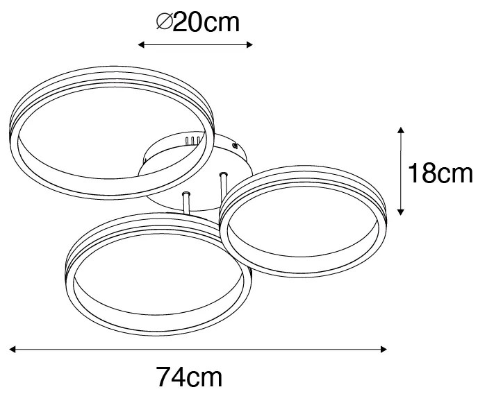 Stropní svítidlo mosazné vč. LED 3-stupňový stmívač 3-světlo - Navara