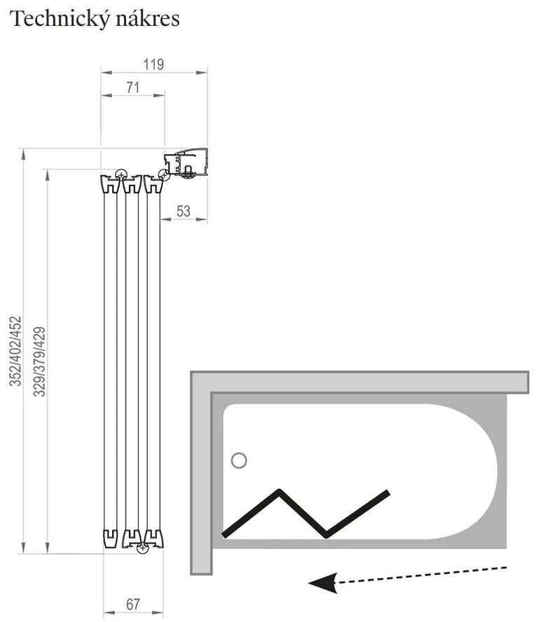 Ravak Supernova VS3 1000x1400 mm, vanová zástěna Profil: Satin, Sklo: Rain VS3-100 RAIN SATIN