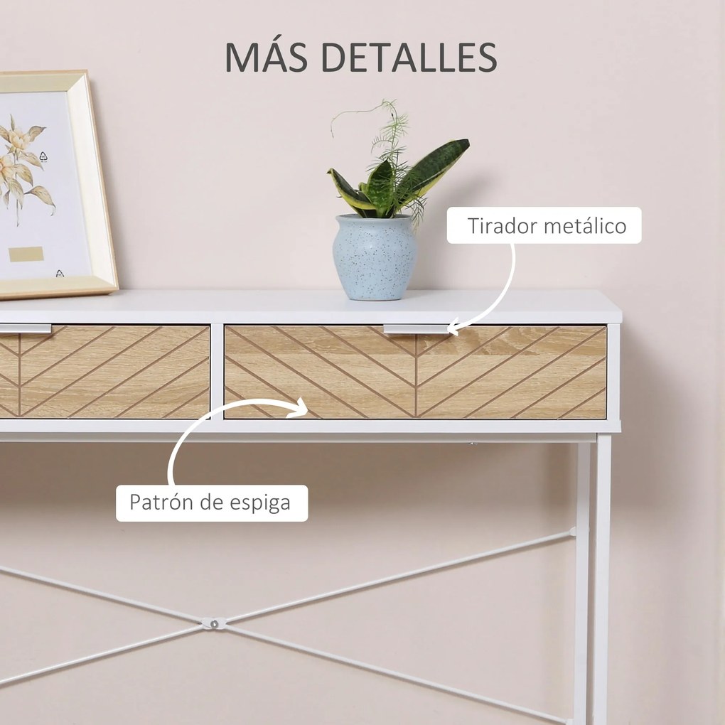 HOMCOM Úzký konzolový stolek do předsíně s 2 zásuvkami, design s vyřezávanými liniemi, moderní styl pro chodbu, obývací pokoj a ložnici 100x30x75 cm …