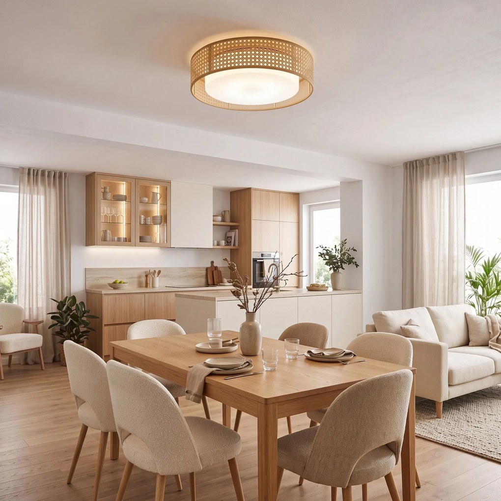 Toolight Toolight, LED stropní svítidlo plafon s ratanovým stínítkem 4000K, APP1934-C, bílá-ratan, 50 cm, OSW-66090