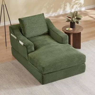 Aosom Bezkostý kordový relaxační gauč, dvouvrstvý design, lze složit na postel, 100D x 160Š x 64V cm, zelená