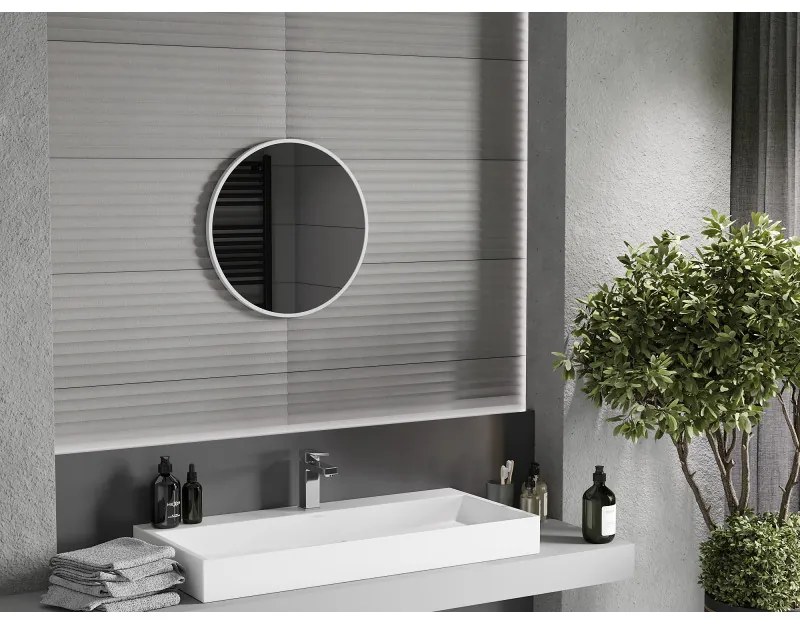 Mexen Loft, kulaté koupelnové zrcadlo 30 cm, barva rámu bílá, 9850-030-030-000-20