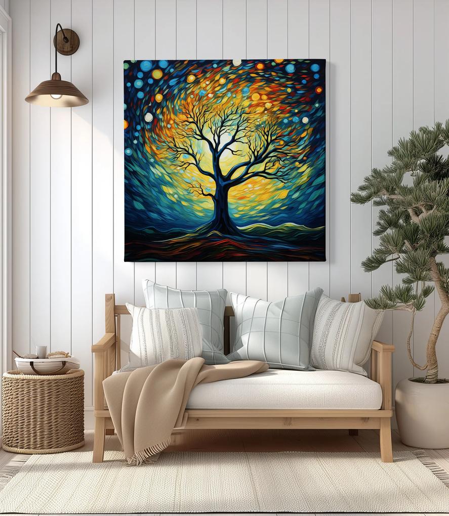 Obraz na plátně - Strom života barevná noční světýlka FeelHappy.cz Velikost obrazu: 100 x 100 cm