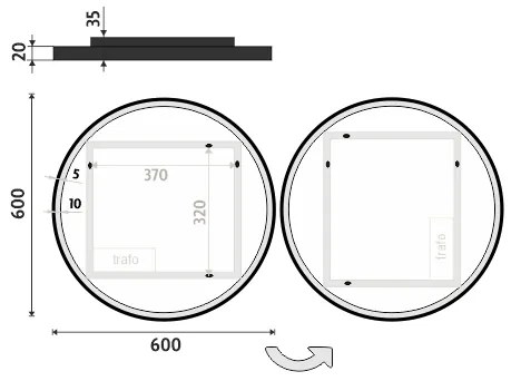 Nimco Černé kulaté LED zrcadlo pr. 600 ZPC 28000R-90