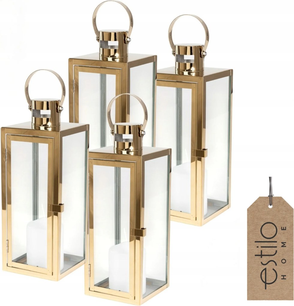 Set 4x Lampion Zlatý Velký Glamour Kovový na terasu do obývacího pokoje 63 cm