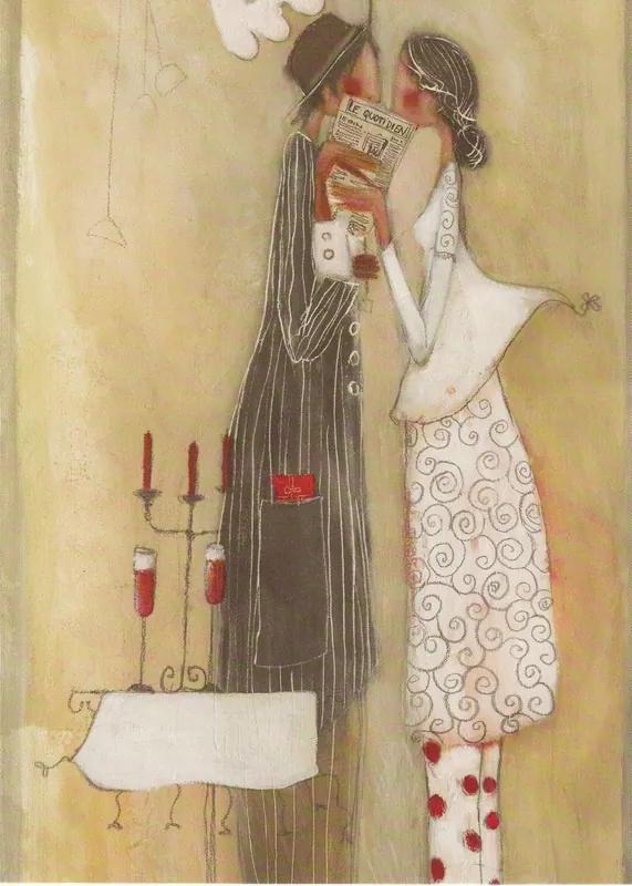 ART-STYLE Obrázek 13x18, postavy pusinky, červená, rám bílý s patinou