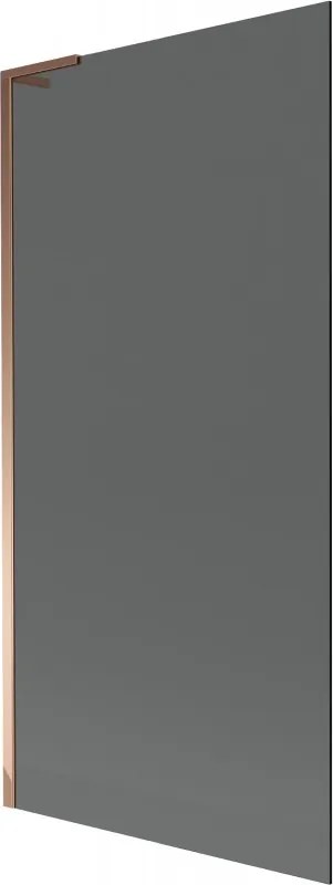 Mexen Next L, 1-křídlová vanová zástěna 90 x 150 cm, 6mm šedé sklo, růžové zlato profil, 895-090-000-03-40-60
