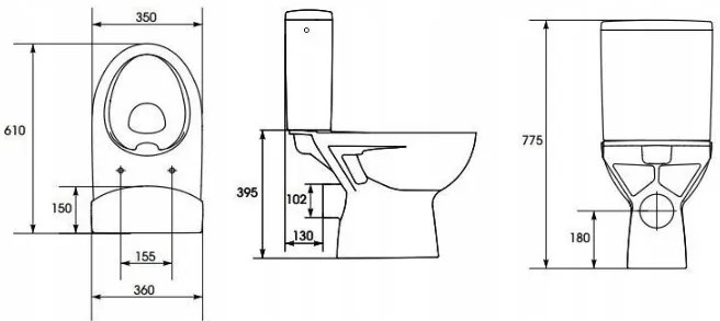 Cersanit Parva CleanOn, kombi wc se splachováním 3/5l, horizontální odtok, přívod vody z boku a antibakteriálním sedátkem z duroplastu, bílá, K27-063