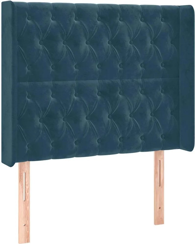 Čelo postele s LED tmavě modré 103 x 16 x 118/128 cm textil 3124430