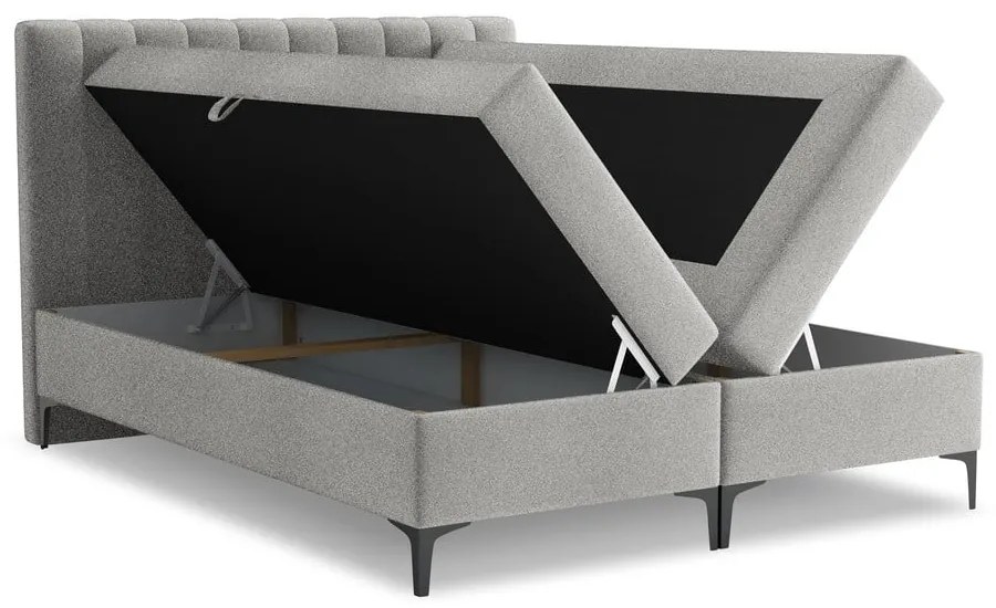 Světle šedá boxspring postel s úložným prostorem 160x200 cm Puhala – Makamii