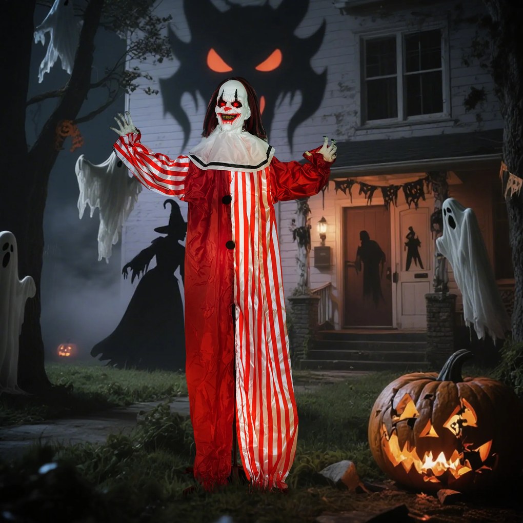Outsunny 165 cm Halloween dekorace Halloween klaun s LED světly, zvuková funkce, efekty těla