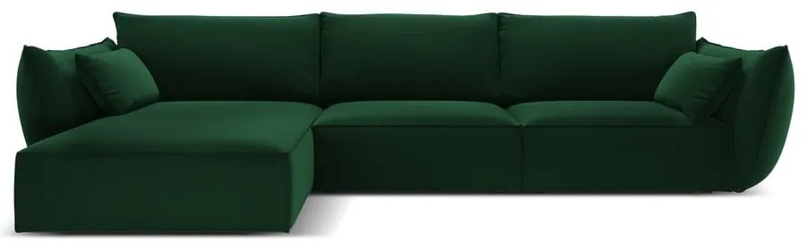 Tmavě zelená sametová rohová pohovka (levý roh/s lenoškou) Vanda – Mazzini Sofas