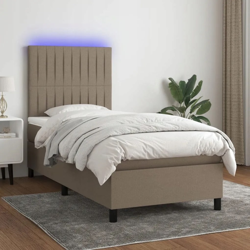 Fionshop 264253513 Box spring postel s matrací a Led taupe 90x200 cm text