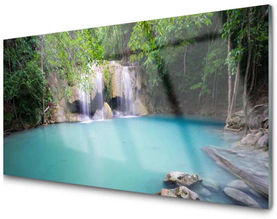 Obraz na skle Vodopád Les Jezero Příroda